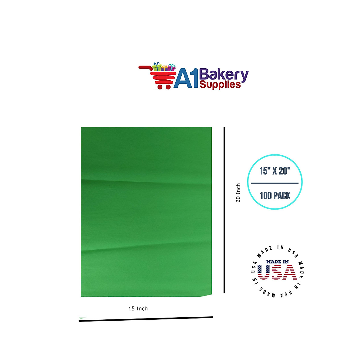 Groovy Green Tissue Paper 15 X 20-100 Sheet Pack Premium HIgh Quality Tissue A1 Bakeru Supplies Made in USA