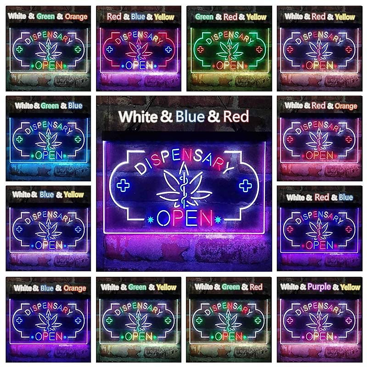 Dispensary Store Open Tri-color Led Neon Sign White & Blue & Orange 17.7 x 13.6 Inches st9s43-i3374-wbo