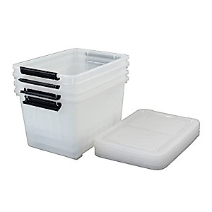 Wekioger Large Plastic Storage Box with Wheels, Set of 4, 32 Quart Latch Storage Bin