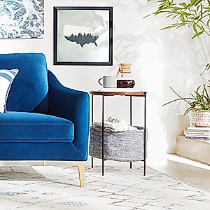 Amazon Brand – Rivet Meeks Round Side Table with Fabric Storage Basket, 24"H, Walnut and Grey