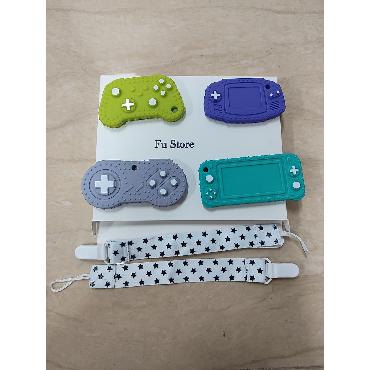 Fu Store 4-Pack Silicone Teething Toys for Infant Toddlers, Remote Control Game Controller Shape Teethers for Babies Chew Toys Relief Soothe Babies Gums Set, BPA Free/Dishwasher and Refrigerator Safe