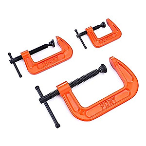 PONY Malleable Iron C-Clamp Set, 3-Piece, (1", 2", 3") Orange