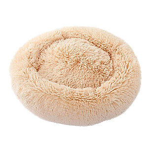 Luxury Fur Donut Cuddler Round Cat and Dog Cushion Bed Self-Warming and Cozy for Improved Sleep (Big Size, Beige)