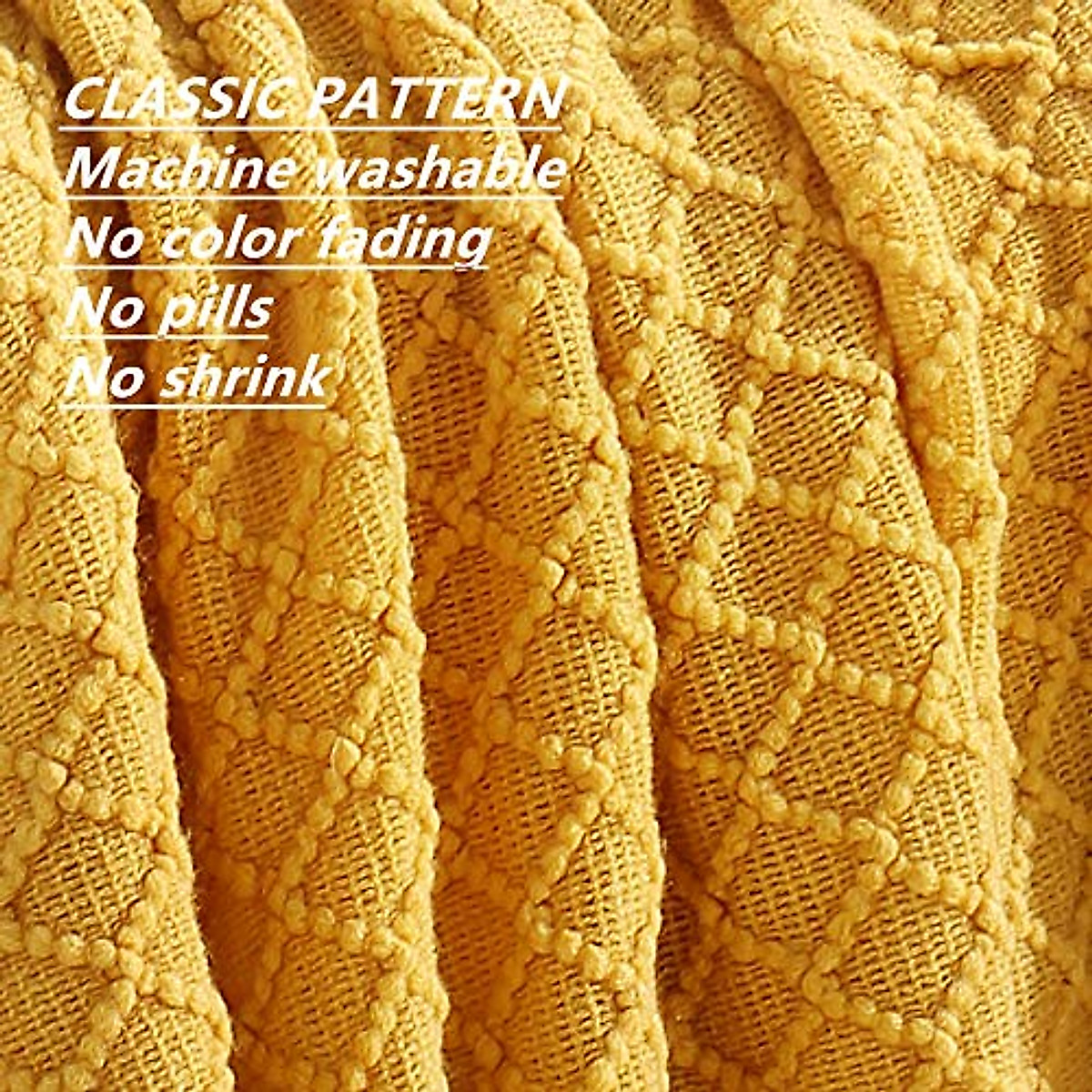 CREVENT Knitted Decorative Throw Blanket for Couch Sofa Chair Bed，Soft Warm Cozy Light Weight for Spring Summer (50''X60'' Mustard Yellow)