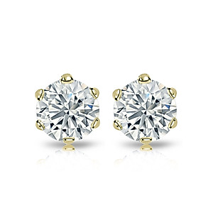 14k Yellow Gold Round Simulated Cubic Zirconia Diamond Stud Earrings (3/4ct, Excellent Quality) 6-Prong set, Screw-Backs by Diamond Wish