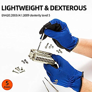 Vgo... 5-Pairs Multi-Functional Safety Work Gloves, Builder Gloves, Gardening Gloves, Light Duty Gloves, Value Pack (Size L, 5 Colors, AL8736)