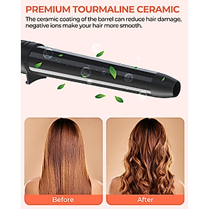 7 in 1 Curling Wand Set: Ohuhu Curling Iron Wand 7Pcs 0.35 to 1.25 Inch Interchangeable Ceramic Barrel Heat Protective Glove 2 Clips Dual Voltage Hair Curler for Girls Women Black