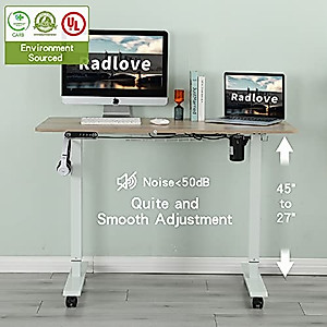 Radlove Electric Standing Desk, Height Adjustable Computer Desk Sit Stand Desk Home Office Desks with Splice Board and A Under Desk Cable Management Tray (Light Oak, 48 x 24'')