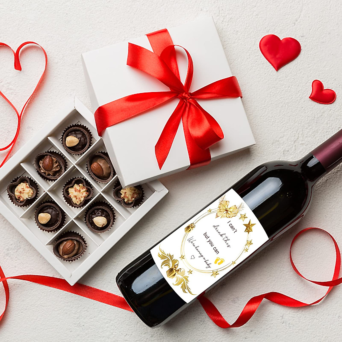 Lfish 5 Pregnancy Announcement Wine Bottle Labels,Baby Surprise Gifts Decorations,Announcing New Baby Reveal,Pregnancy Reveal Wine Label for Family and Friends,Baby Announcements Gifts.