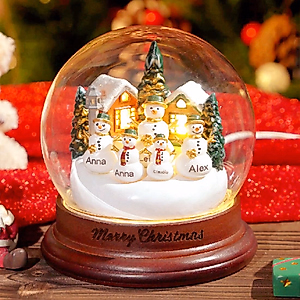 Personalized Light Up Snowman Crystal Ball Christmas Snow Globe Ornament with LED Light,Custom Family Name Glass Ball Christmas Night Light for Home Decor Desk Lamp Xmas Gifts (Snowman Crystal Ball)