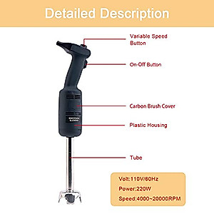 Zz Pro Commercial Electric Big Stix Immersion Blender Hand held variable speed Mixer 220 Watt power with 6-Inch Removable Shaft, 6-Gallon capacity(MW220S6)