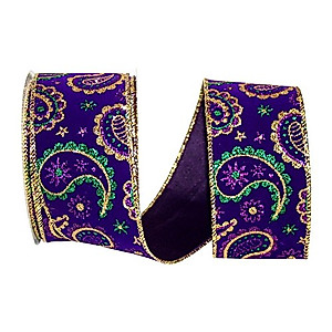 Wired Mardi Gras Paisley Velvet Purple Ribbon 2 1/2" 10 Yards