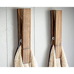 Giant Clothespin Bathroom Towel Holder | Huge 12” Clothes pin | Farmhouse bathroom décor | Laundry room or nursery décor | Towel Rack or Hook | Bathroom Accessories wall décor (Jacobean)