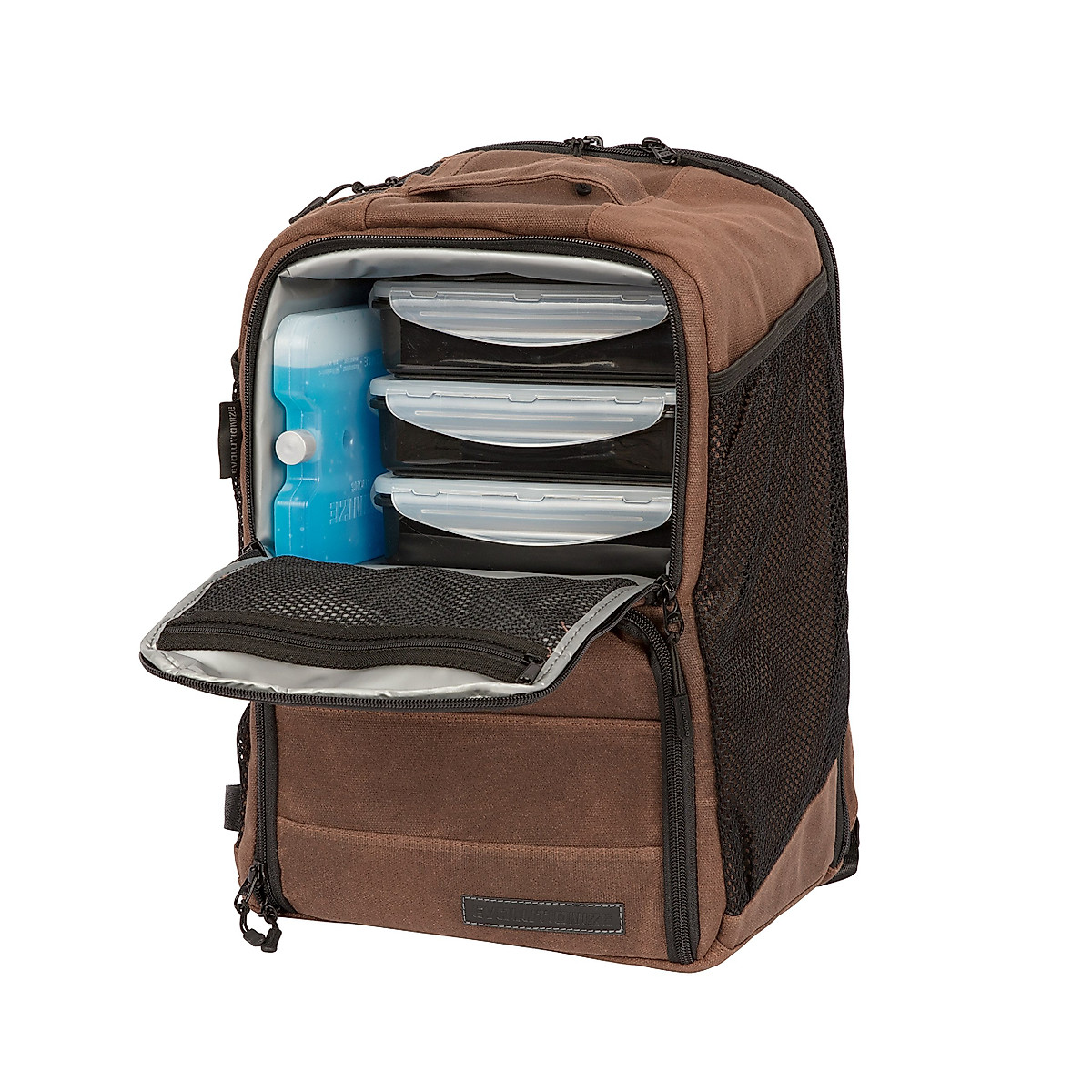 EDC Meal Prep Backpack by Evolutionize - Full Meal Management System - Holds 6 Meals - Includes Portion Control Meal Prep Containers + Ice Pack (Backpack - 6 Meal, Brown (Waxed Canvas))