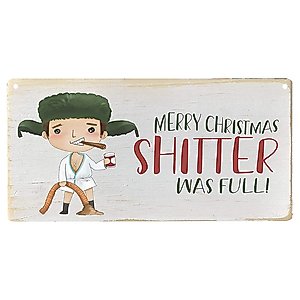 Funny Christmas Sign Merry Christmas Shitter was Full Chic Art Wood Plaque Sign Hanging Sign for Home bar Club Bedroom Garden Outdoor Wall Decor 12x6inch