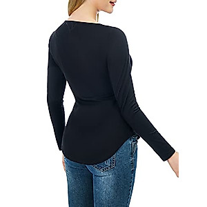 Artivaly Women's Long Sleeve V Neck T Shirts Basic Tee Tops Black