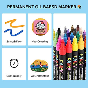 Emooqi Paint Pens, Paint Markers 20 Pack Oil-Based Painting Pen Set for Rocks Painting Wood Plastic Canvas Glass Mugs DIY Craft