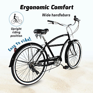 Tracer Taha 26 in Hybrid Beach Cruiser 7 Speed Steel Frame Men's Bicycle, Black