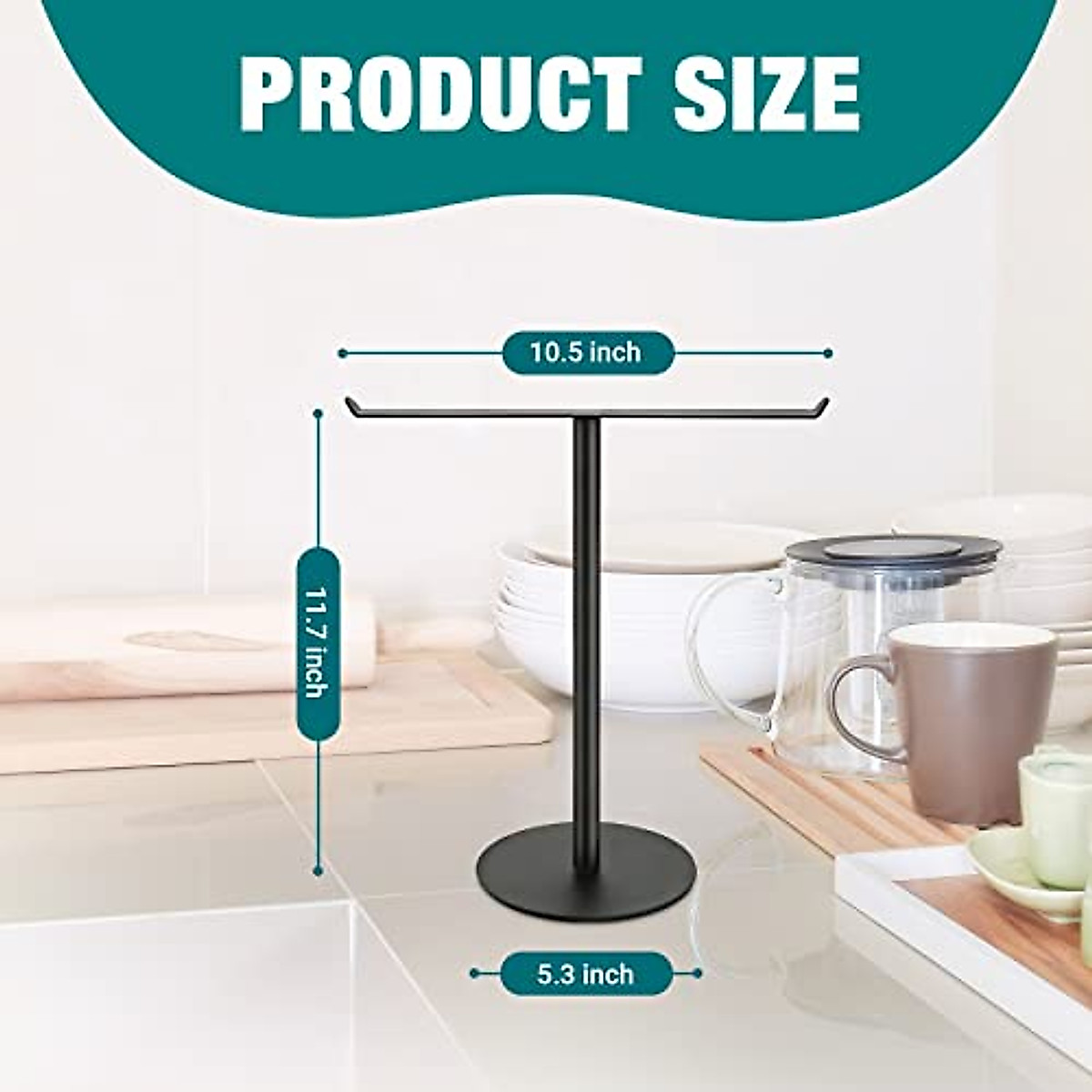 Hand Towel Holder for Bathroom, Towel Rack, Hand Towel Stand for Bathroom, T-Shape Towel Racks for Bathroom, Black Kitchen Towel Rack by Batoto