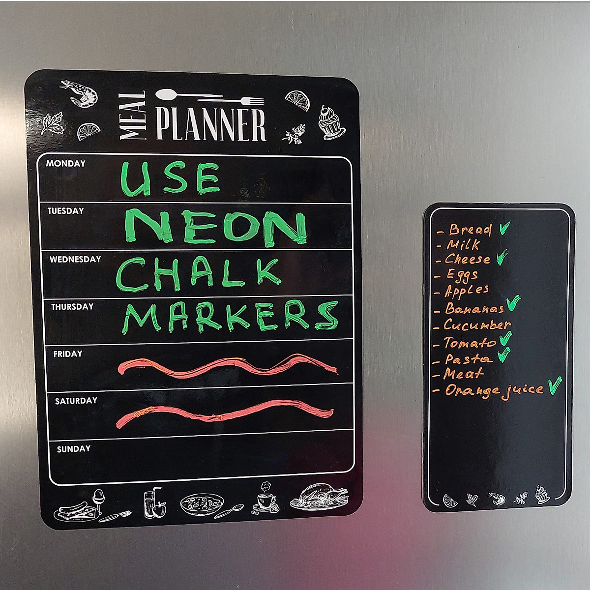 Weekly Dinner Menu Board for Kitchen A4-8.5x12 Black Magnetic Weekly Meal Planner for Fridge Dry Erase Weekly Menu Board Magnetic Menu for Refrigerator Food Menu Board Weekly Chalkboard Menu Board