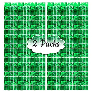 2 Packs 3.3x6.6 Feet Foil Fringe Curtains, UNIIDECO Metallic Green Birthday Square Sequin Tinsel Photobooth Photo Backdrop, Baby Shower Engagement Graduation Homecoming Party Decorations Streamers