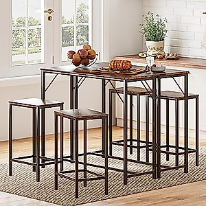 AEPOALUA Dining Table Set, 47.2” Rectangular Bar Table and Chairs Set, 3 Piece Kitchen Breakfast Table with 2 Stools, Pub Table and Chairs Set of 2 for Dining Room, Living Room, Rustic Brown/Black