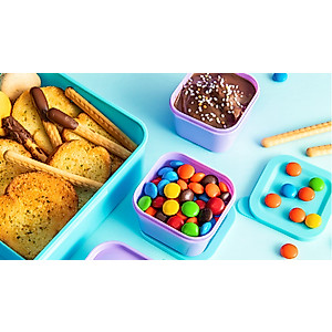 Zak Designs Disney Frozen 2 Reusable Plastic Bento Box with Leak-Proof Seal, Carrying Handle, Microwave Steam Vent, and Individual Containers for Kids' Packed Lunch (3 PCs Set, Anna & Elsa)