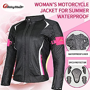 Riding Tribe Women's Motorcycle Jacket Coat Summer Waterproof Lady Teens Girl Riding Reflective Anti-collision Motorbike Jackets(PINK JACKET, S)
