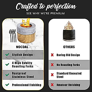 NOCOAL Tabletop Fire Pit with Roasting Forks - Indoor/Outdoor Mini Fireplace - Perfect for Smores - Clean Burning, Real Flame, Concrete Bonfire Bowl fuelled with Rubbing Alcohol or Bioethanol Fuel