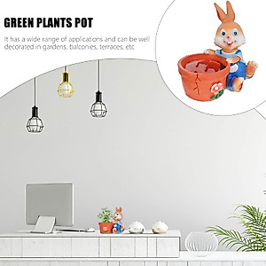 Homoyoyo 1pc Rabbit- Shaped Decoration Pots, Cartoon Table Holes A Window Garden with Air Drainage Animal- Shaped Pot, Pot Bonsai Easter Resin Art Animal for Container Cactus Blue