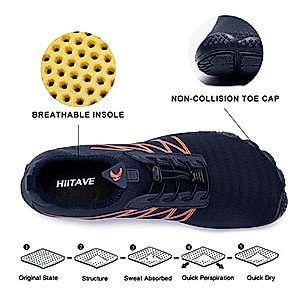 HIITAVE Water Shoes for Men Breathable Barefoots Swim Shoes for Beach Pool Surf Sports Hiking Diving Walking Navy Orange Size 14 Men M US