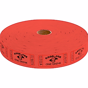 Good for One Drink Tickets Four Rolls of 2,000 Tickets - 8,000 Total in Four Assorted Colors
