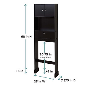 Zenna Home Drop Door Over-the-Toilet Bathroom Spacesaver, Bath-Storage Shelves with Leg Extensions, Espresso