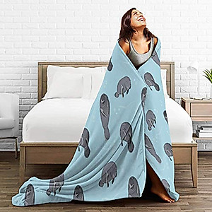 Manatee Blue Flannel Fleece Microfiber Throw Blanket Extra Soft Brush Fabric Winter Warm Sofa Blanket Fuzzy Microplush Lightweight Thermal Fleece Blankets for Home Bed Couch