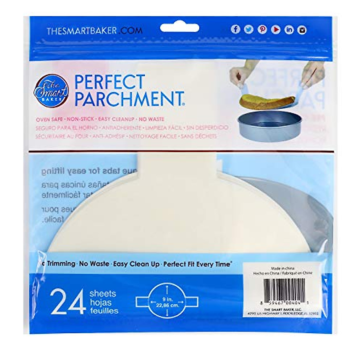 The Smart Baker - Perfect Parchment Paper - 9 inch Round Cake Pan Liner with Lift Tab. 24 Pre-Cut Baking Sheets. Greaseproof Non-Stick Baking Paper