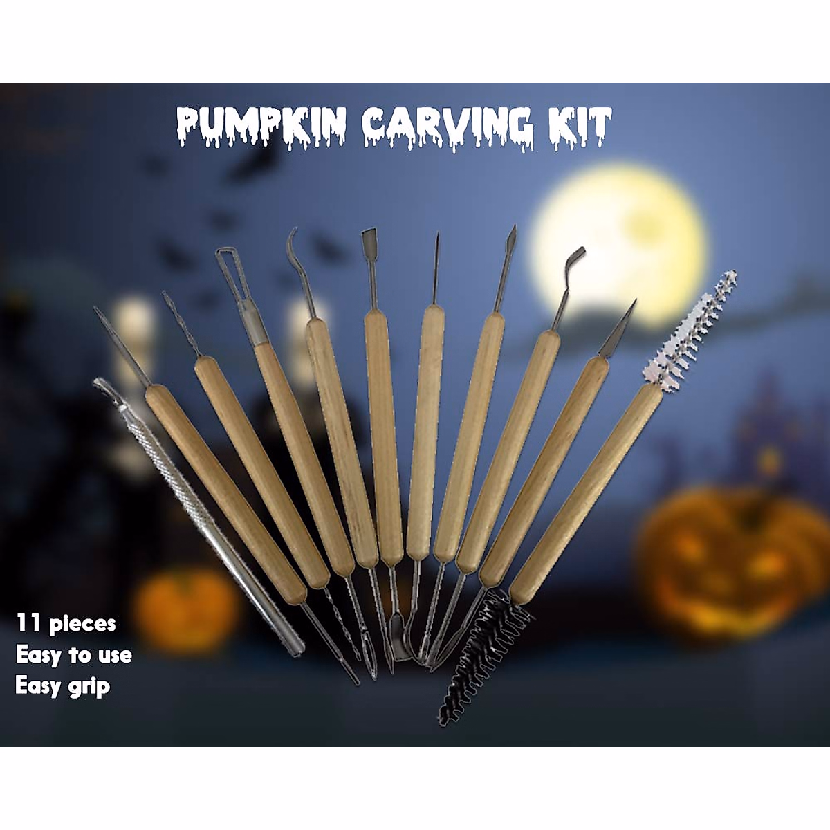 Halloween Pumpkin Carving Tool Kit – Heavy Duty Knife Sets Jack-O-Lantern Halloween Sculpting, Decorating Carve for Kids & Adults, 11 Double Sided Pieces with 21 Tools