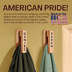 Customized Towel Hooks, Personalized Hand Towel Hooks, Wooden Wall Hooks with Name - 2 Pack Wooden Bath Towel Hook Clip, Coat Rack, Unique Heavy Duty Hooks for Hanging Towels, Hat, Entryway, Robes