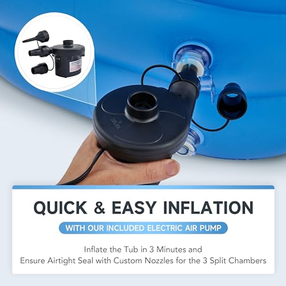 CO-Z Inflatable Adult Bath Tub, Free-Standing Blow Up Bathtub with Foldable Portable Feature for Adult Spa with Electric Air Pump (High-Density PVC)