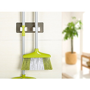 LIEJIE Mop and Broom Holder Wall Mounted Mop Organizer Holder Broom Mop Holder Brush Broom Hanger Storage Rack Kitchen Tool and Garden Tool Hanger Organizer Rake with 2 Racks (White)
