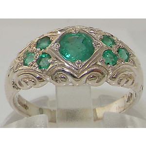 925 Sterling Silver Natural Emerald Womens Promise Ring - Size 8.75