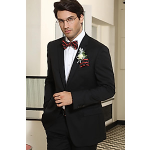 HISDERN Bow Ties for Men Red Bow Tie Self Tie Stripe Bowtie Handkerchief Set Adjustable Formal Tuxedo Black Polka Dot Bowties & Pocket Square Wedding