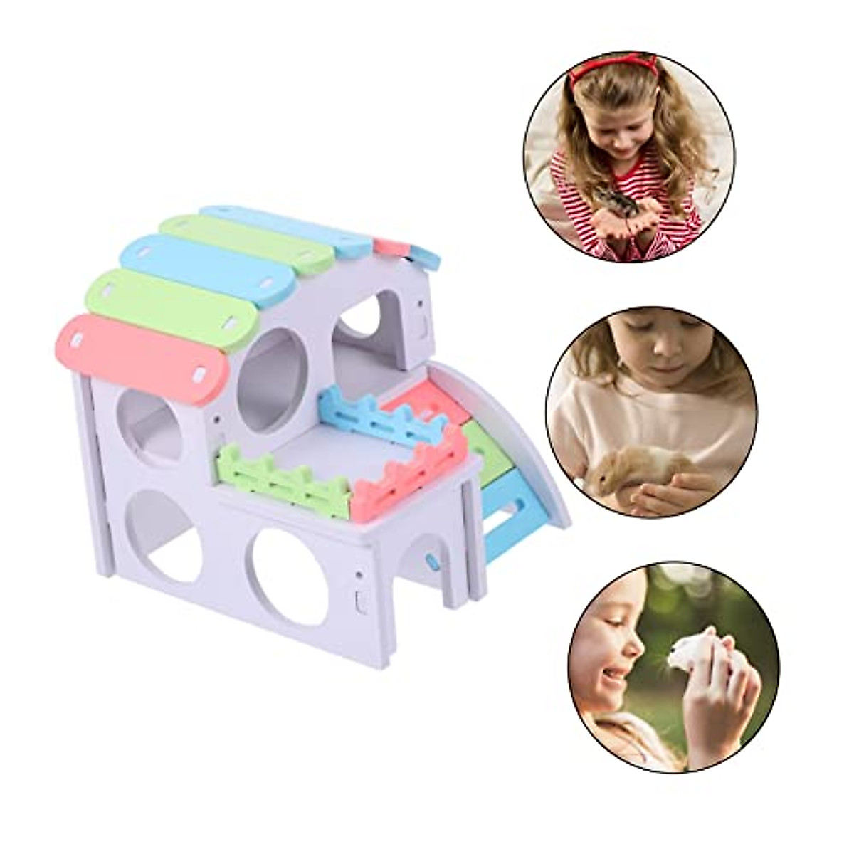 Ipetboom 2 pcs Mini Colorful Sleeping Play Exercise Houses Climbing Hamster Cabin Small Chic Funny Guinea Hut Habitat Chew Toys and Chews with Nest Cage Gerbil Hideouts Hideaway Rat Animal