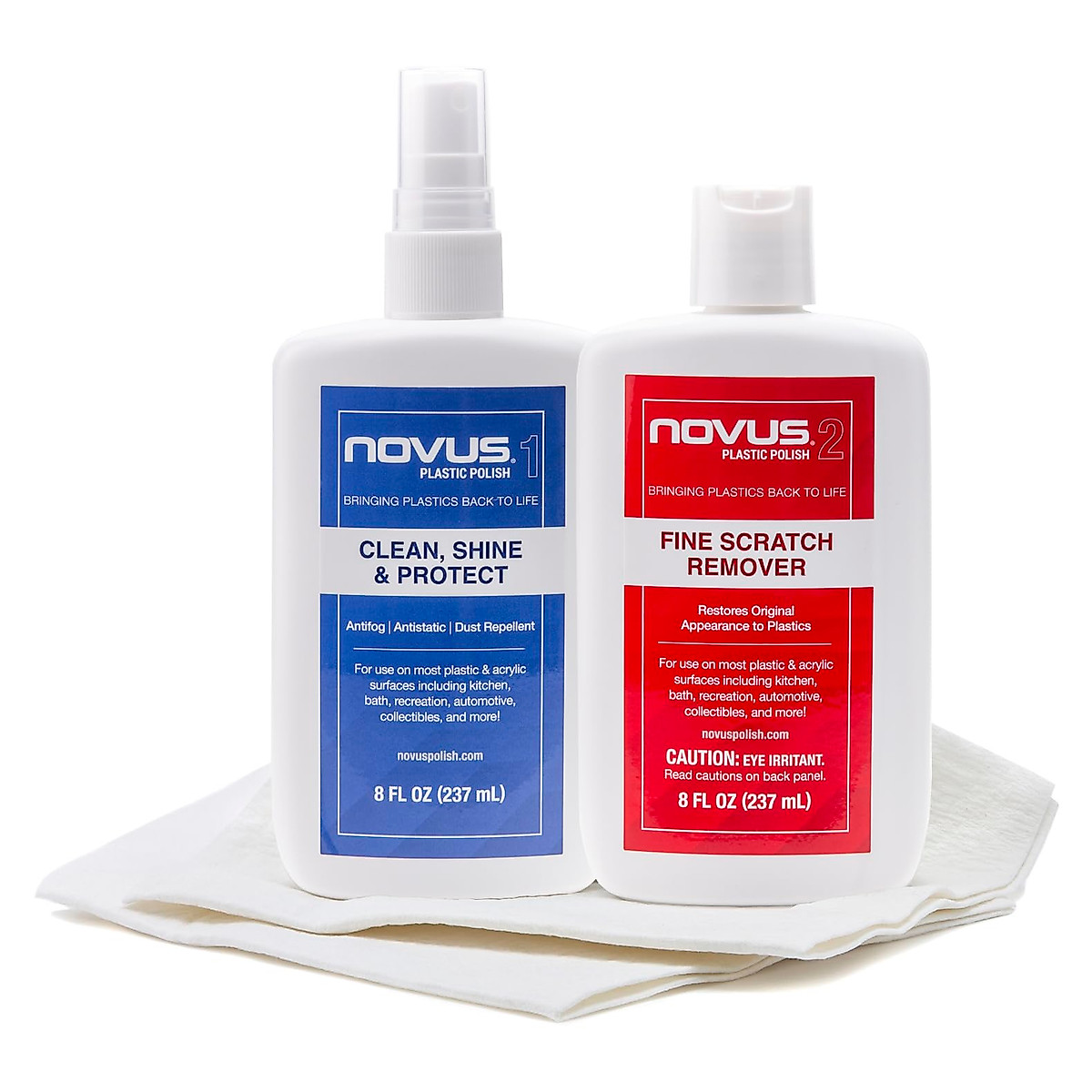 NOVUS-PK2-8 | Plastic Clean & Shine #1, Fine Scratch Remover #2 and Polish Mates Pack | 8 Ounce Bottles