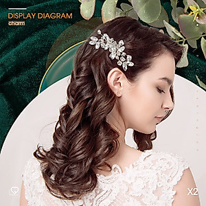 2 Pcs Bridal Wedding Hair Comb Rhinestone Silver Bridal Side Comb Opal Crystal Hair Piece Hair Accessories for Women and Girls