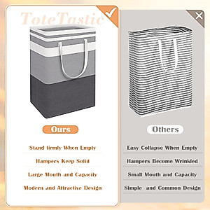 ToteTastic 3-Pack Laundry Basket, Freestanding＆Waterproof Laundry Hamper, Collapsible Tall Clothes Hamper with Easy Carry Handles for Clothes, Towels＆Toys in the Family and Dorm,Gradient Grey,75L