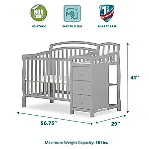 Dream On Me Casco 3-in-1 Mini Crib and Changing Table in Pebble Grey, Convertible Crib, Made of Pinewood, Three Position Adjustable Mattress Height Settings