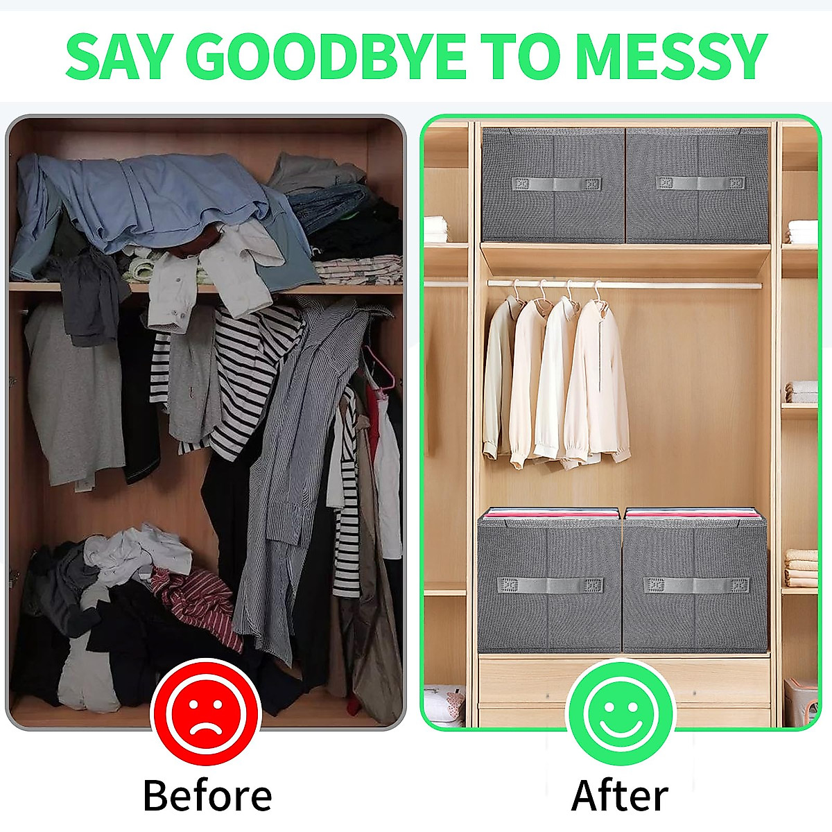 Suzurana 6 Pack Jeans Organizer for Closet, Foldable Wardrobe Clothes Organizer with Handle, Stackable Closet Clothes Drawer Organizer Tshirts with 7 Grids for Leggings, Sweater, Jean, Pants, Grey