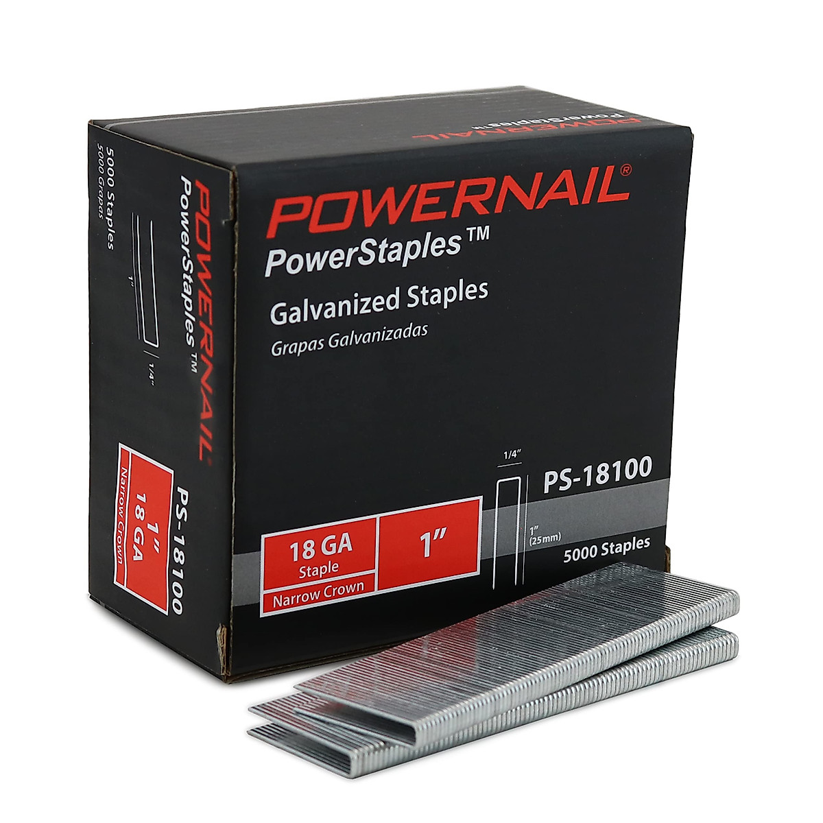 Powernail PS18100 18 Gauge 1/4 Inch Crown 1 Inch Length Chisel Point Narrow Crown Staple (Box of 5000)