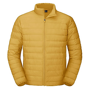 MAGCOMSEN Puffer Jacket Men Packable Down Jacket Lightweight Winter Coats Waterproof Insulated Jacket Ginger L