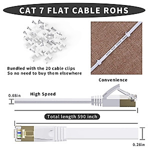 Lapsouno Cat7 Ethernet Cable 100 ft, Durable High Speed Flat Internet Network Computer Cord, Faster Than Cat6 Network, Slim Cat7 LAN Wire with Rj45 Connectors for Router Modem Xbox PS4 PS5-White